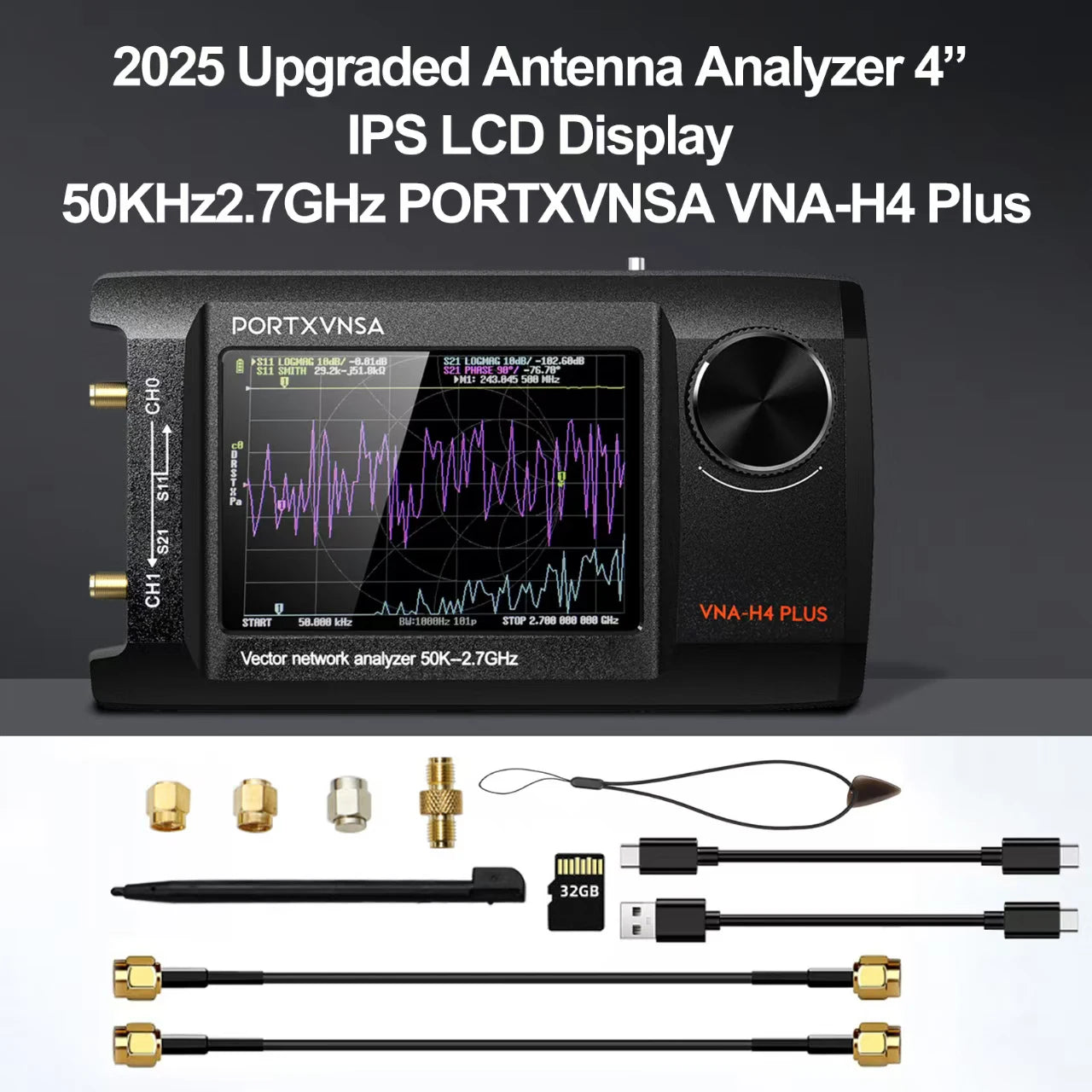 NanoVNA-H4 Plus VNA Vector Network Analyzer Antenna ham radio +5000mA ...