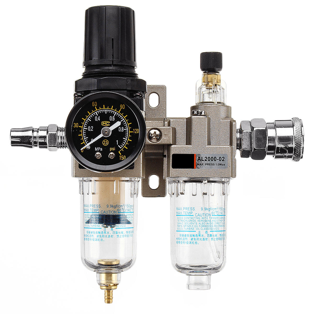 150Psi Manual Pneumatic Air Pressure Filter Regulator Compressor Oil W ...