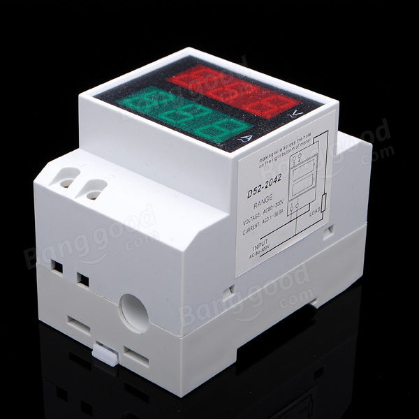 Din Rail AC LED Dual Display Volt Meter Ammeter Voltage Ampere Gauge ...